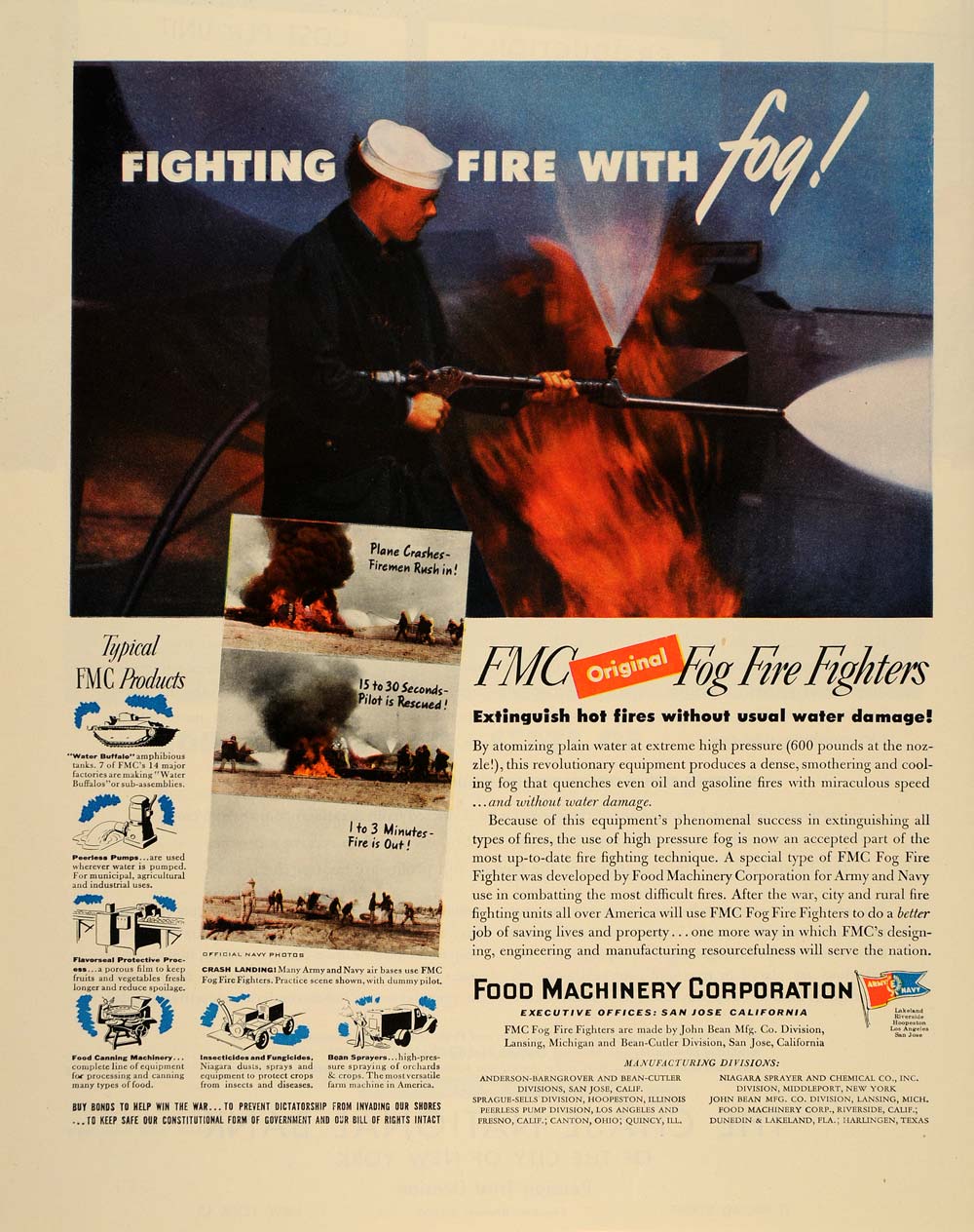 1945 Ad FMC Fog Fire Extinguisher Firefighting Fireman - ORIGINAL FT6 ...