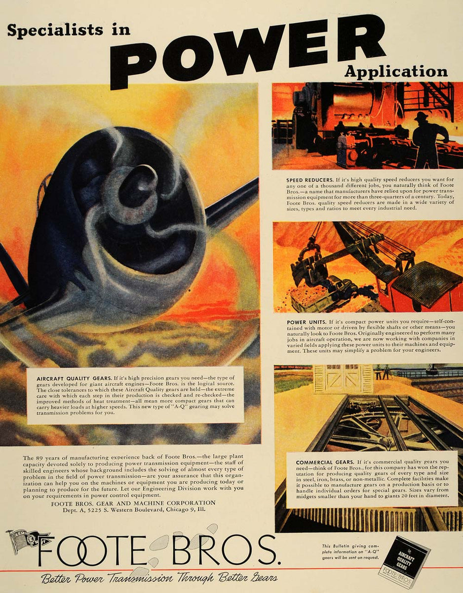 1945 Ad Foote Bros. Gears Aircraft Engine Machine Corp. - ORIGINAL FT6 ...