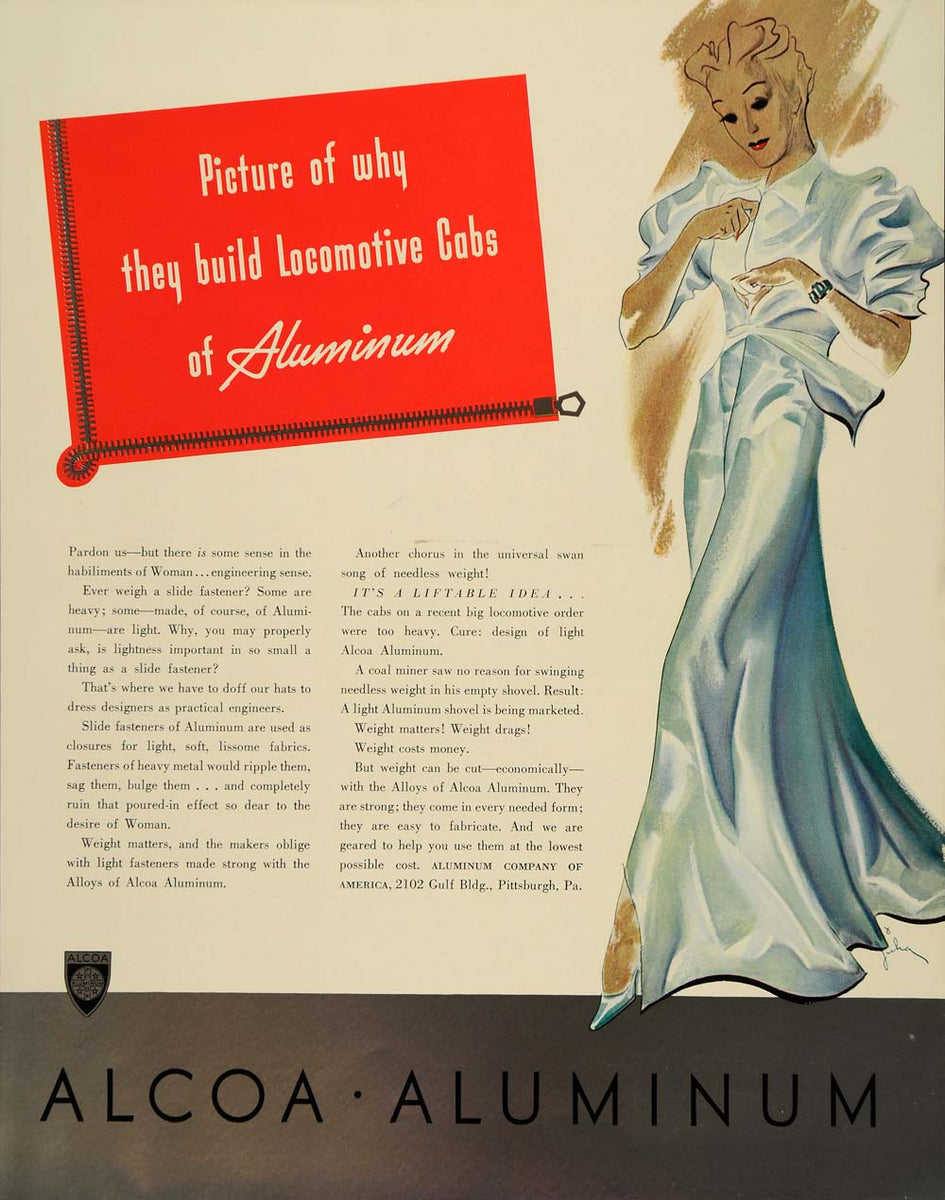 1938 Ad Alcoa Aluminum Lady Dress Zipper Slide Fastener - ORIGINAL FT7 ...