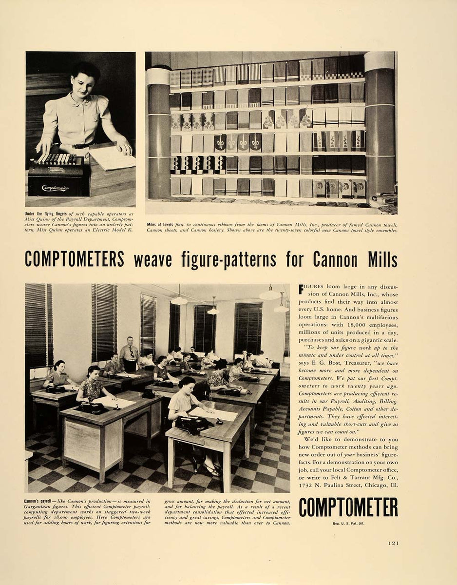 1938 Ad Comptometer Accounting Payroll Cannon Mills - ORIGINAL ADVERTI ...