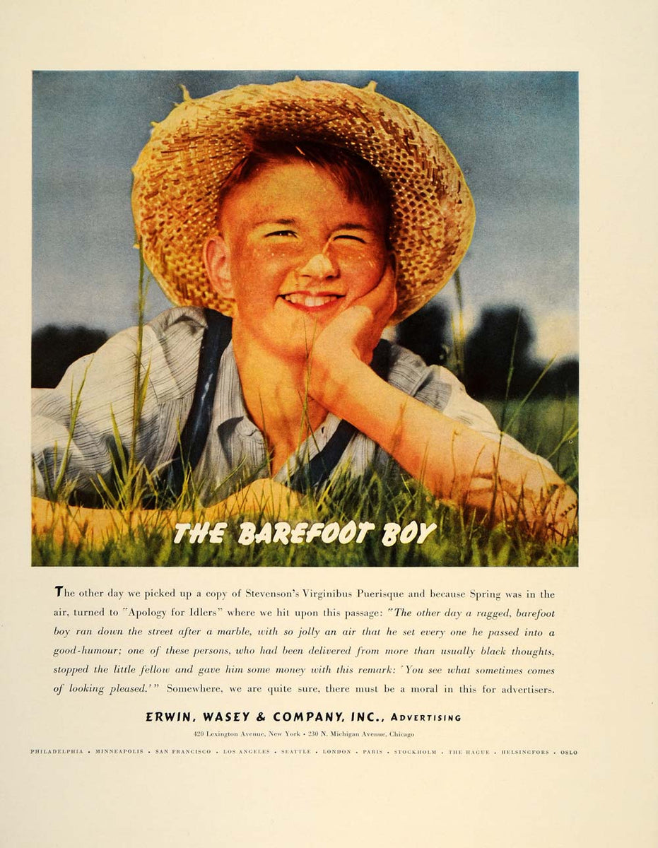 1937 Ad Erwin Wasey Advertising Barefoot Boy Straw Hat - ORIGINAL FT8 ...