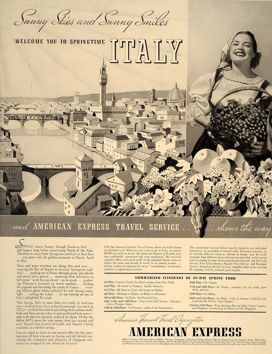 1937 Ad American Express Travel Service Italy Spring - ORIGINAL ADVERT ...
