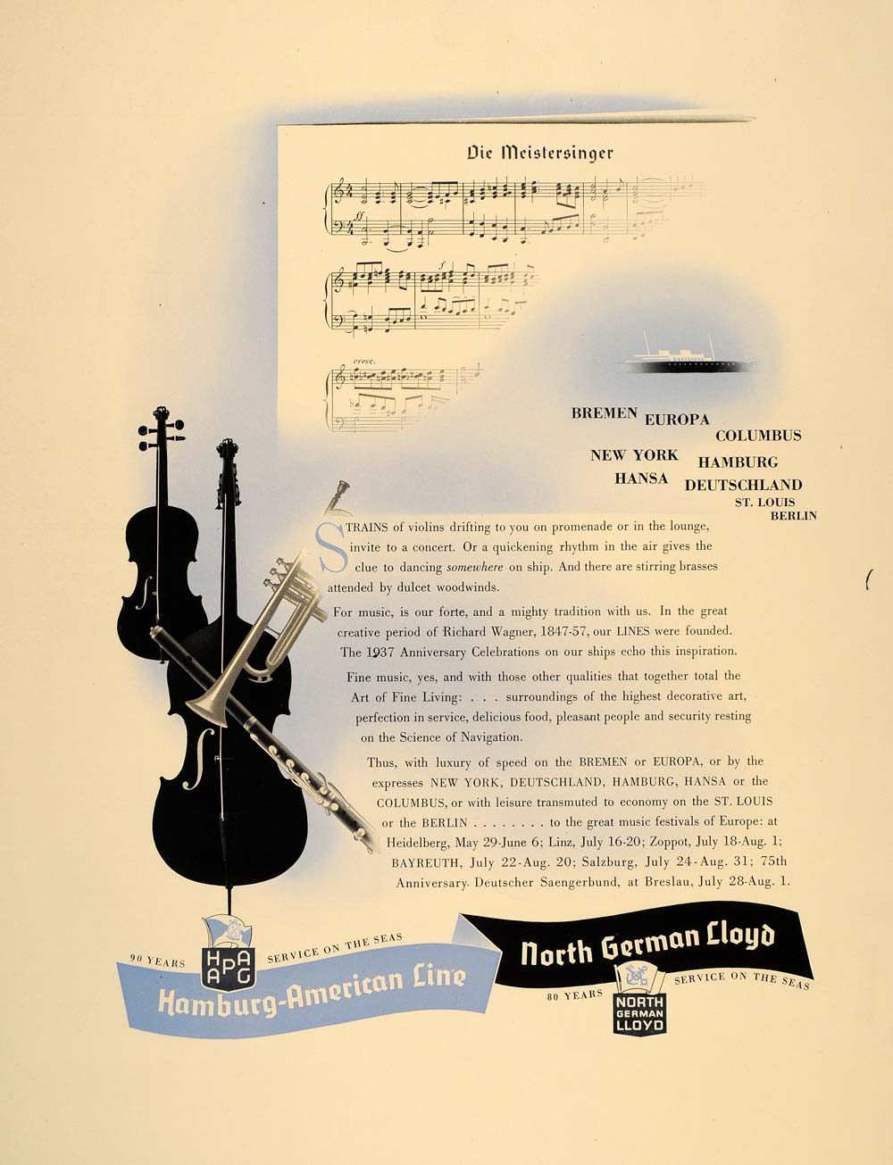1937 Ad Hamburg-American Line North German Lloyd Violin - ORIGINAL FT8 ...