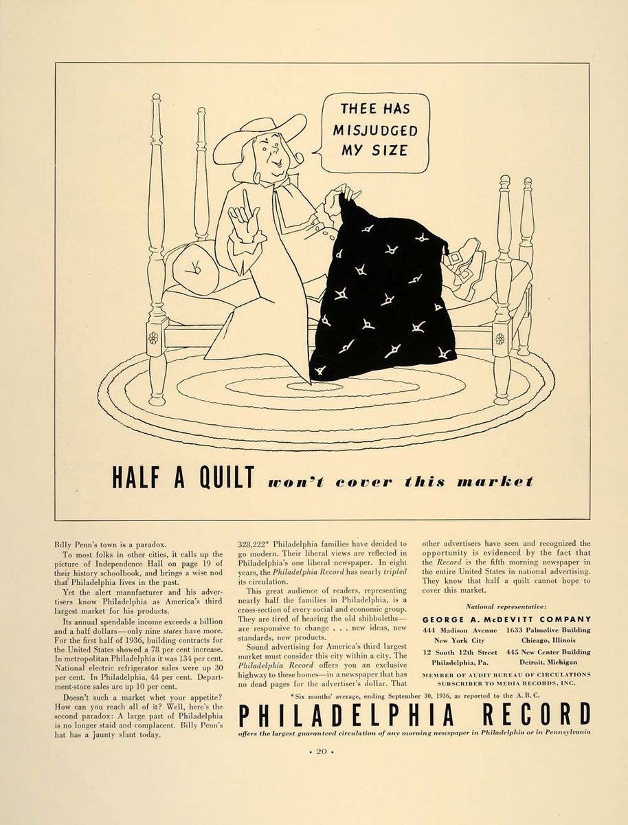 1937 Ad Philadelphia Record Newspaper Advertising Sales - ORIGINAL FT8 ...