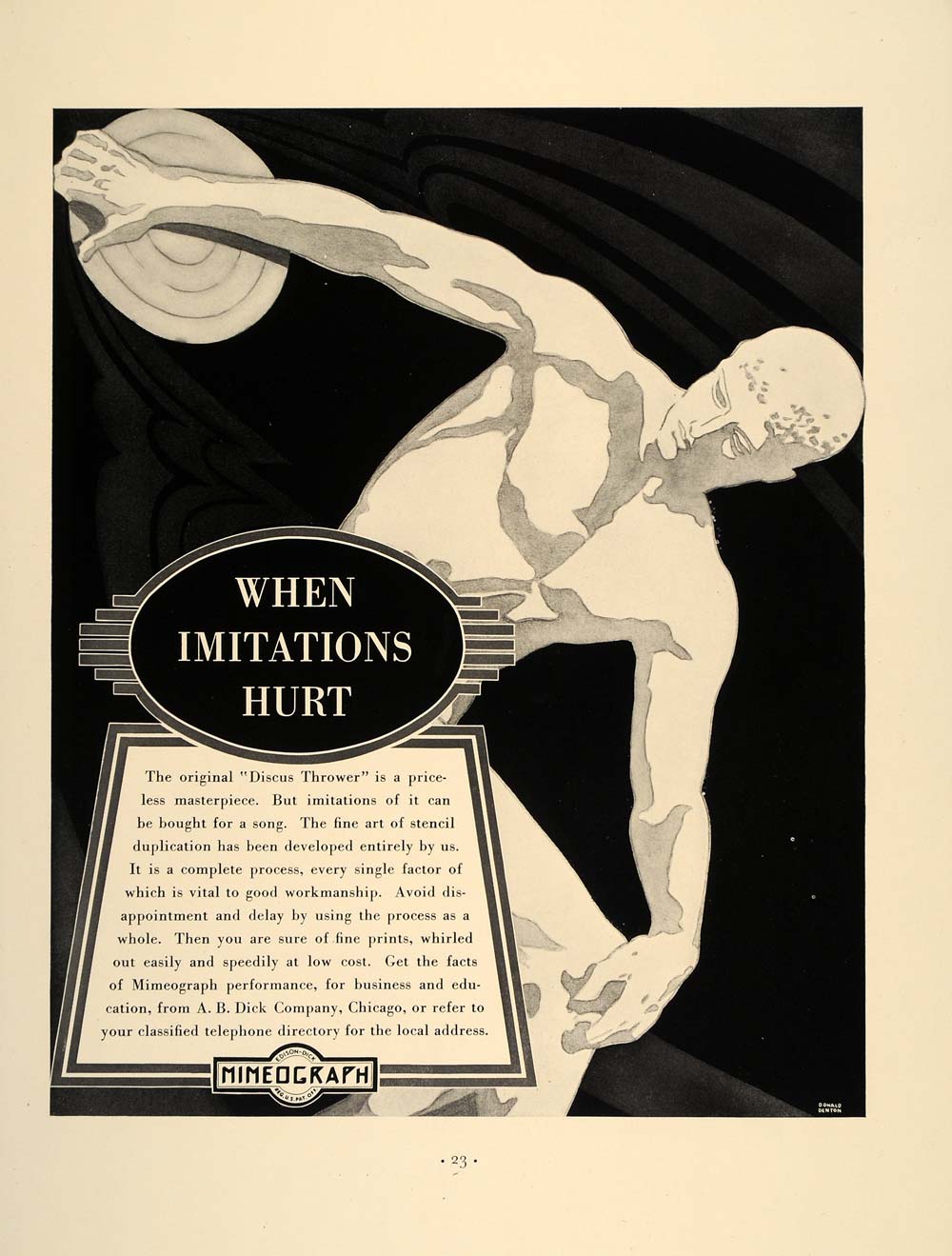 1937 Ad Mimeograph A. B. Dick Machine Discus Thrower - ORIGINAL ADVERT ...