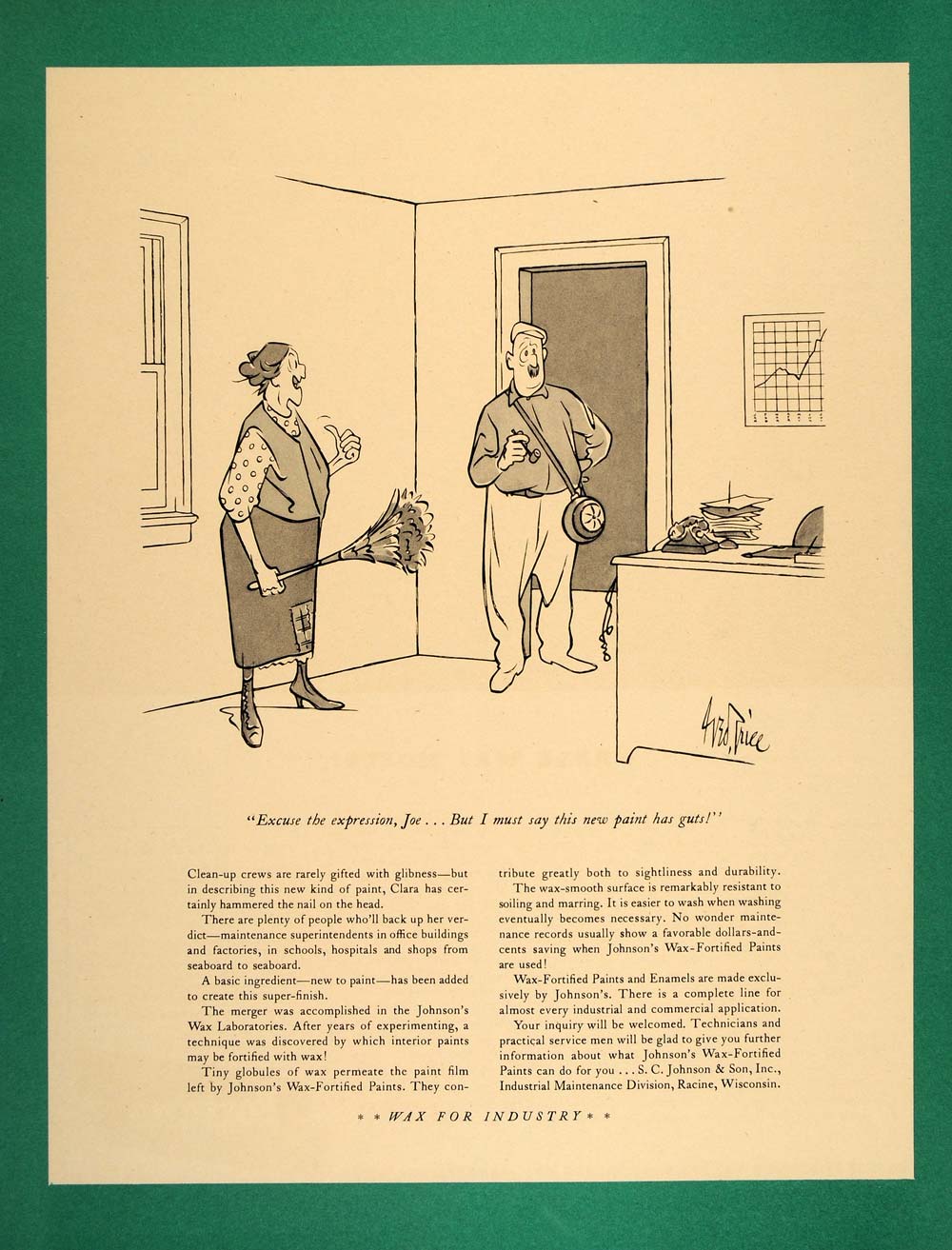 1941 Ad George Price Cartoon Johnson Wax Paints Racine - ORIGINAL FT8 ...