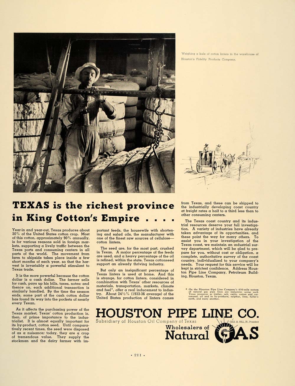 1937 Ad Houston Pipe Line Co. Natural Gas Cotton Texas - ORIGINAL FT8 ...