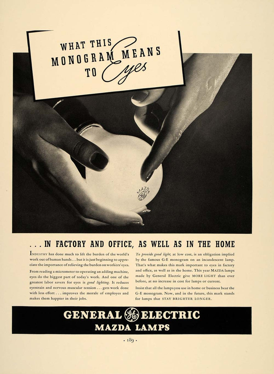 1937 Ad General Electric GE Mazda Light Bulb Trademark - ORIGINAL FT8 ...