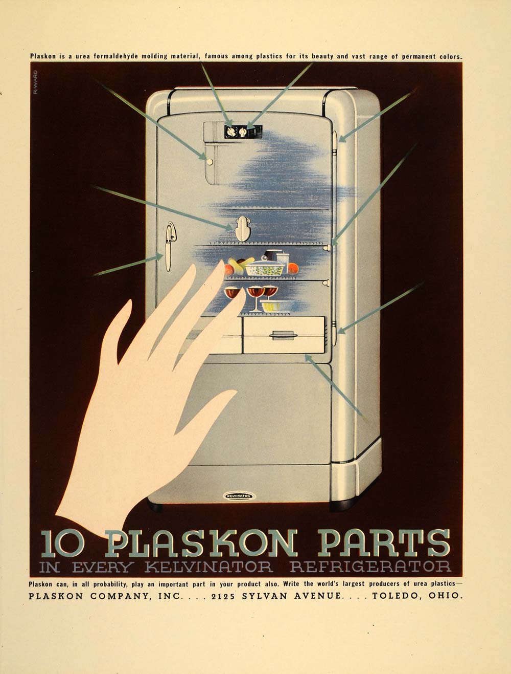 1937 Ad Plaskon Company Kelvinator Refrigerator Parts - ORIGINAL ADVER ...
