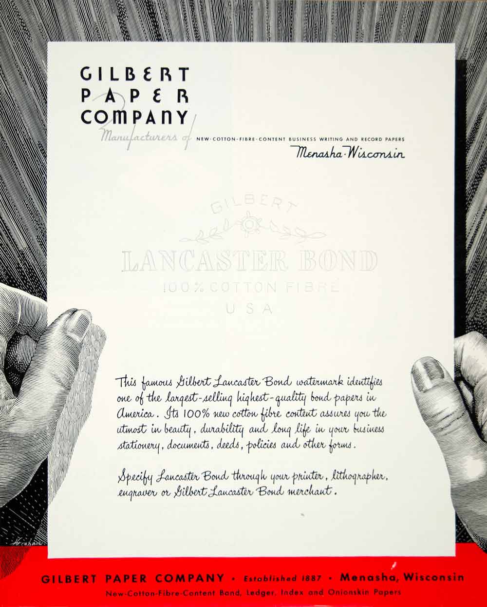 1948 Ad Gilbert Paper Menasha Wisconsin Lancaster Bond Watermark Stati ...