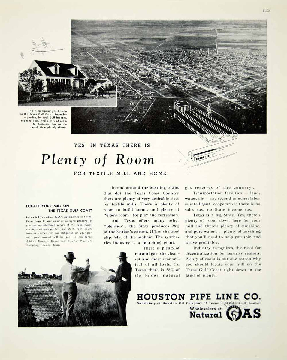 1948 Ad Houston Pipe Line Natural Gas Cityscape El Campo Texas Factory ...