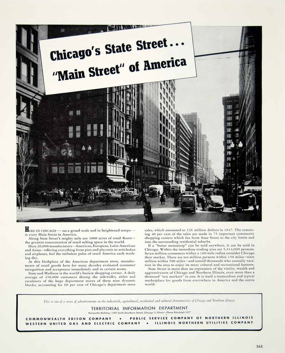 1948 Ad Chicago State Street Territorial Information Scene Cityscape F ...
