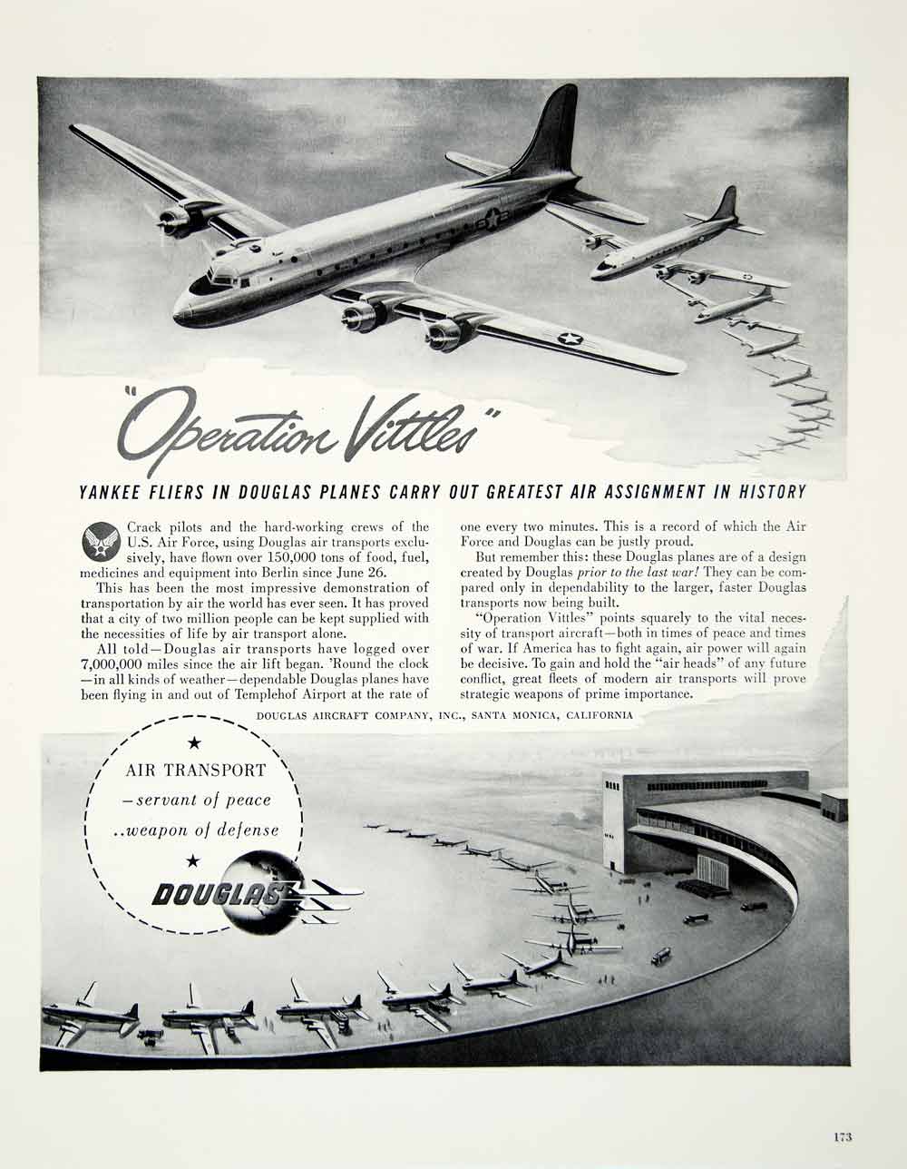 1948 Ad Operation Vittles Douglas Plane Military Aeroplane Formation F ...