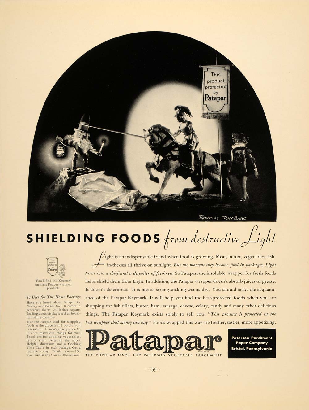 1934 Ad Patapar Vegetable Parchment Paper Food Knight - ORIGINAL FTT9 ...
