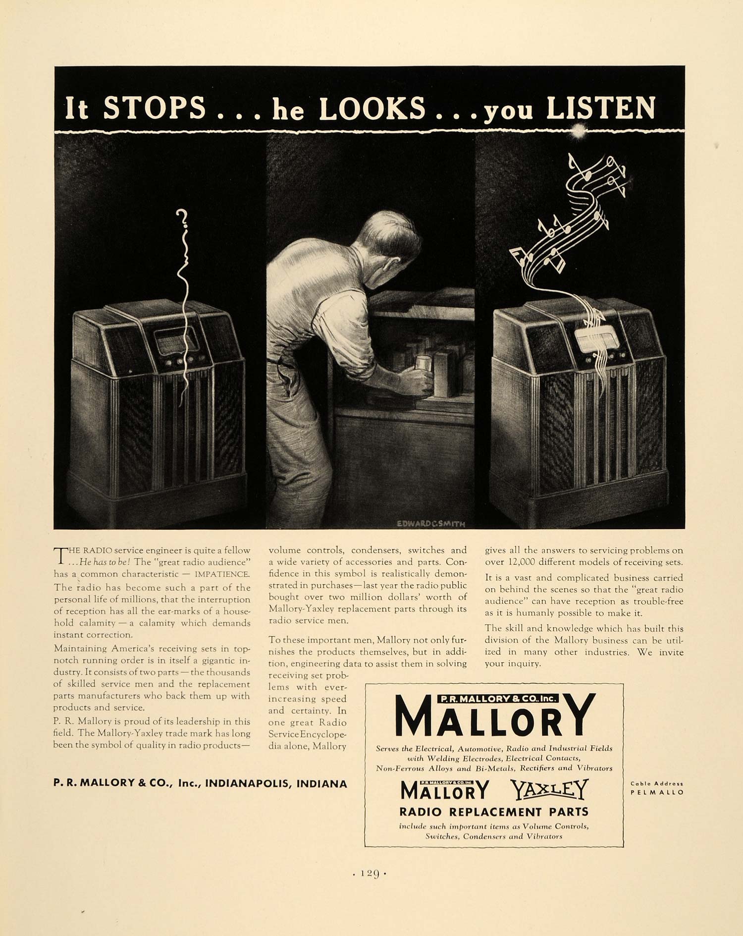 1938 Ad Radio Mallory Yaxley Pelmallo Indianapolis - ORIGINAL ADVERTIS ...
