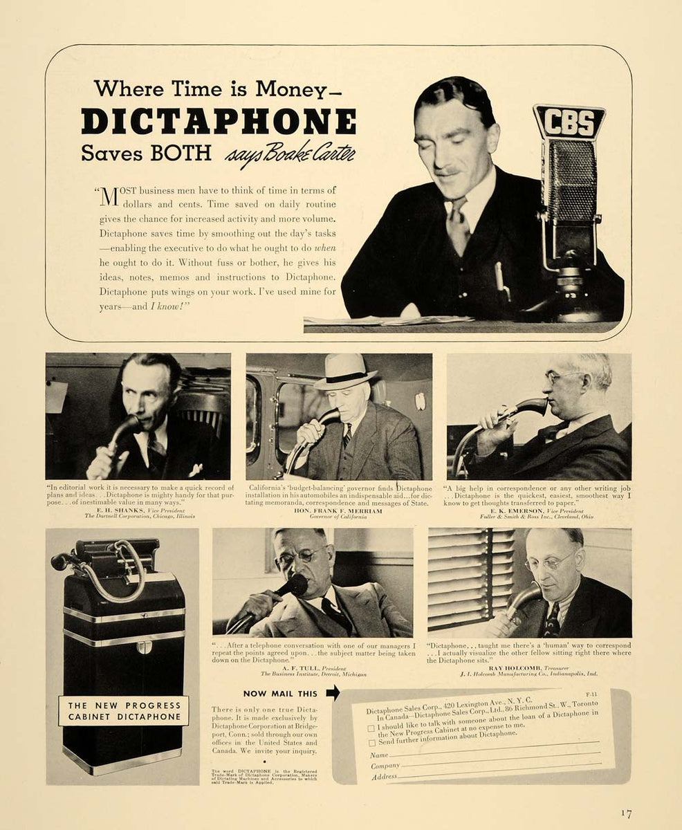 1938 Ad Boake Carter CBS Dictaphone Business Men - ORIGINAL ADVERTISIN ...