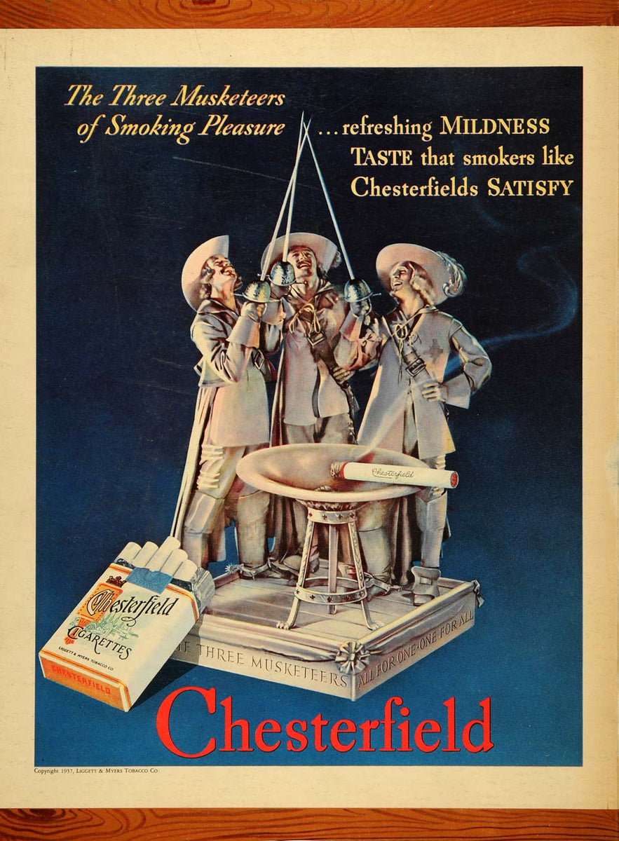 1937 Ad Three Musketeers Chesterfield Cigarettes Carton - ORIGINAL FTT ...