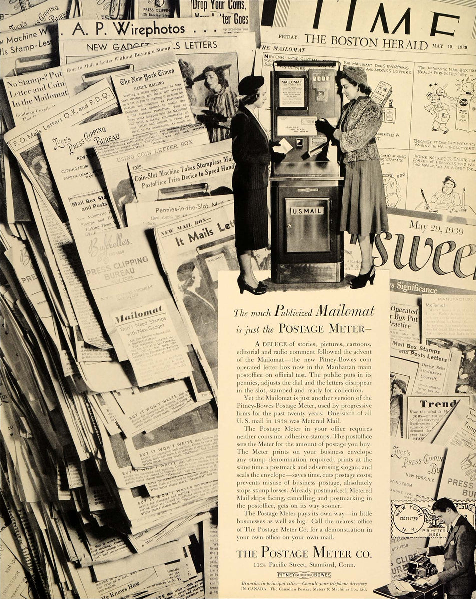 1939 Ad Postage Metered Mail Pitney Bowes Newspapers - ORIGINAL HISTOR ...