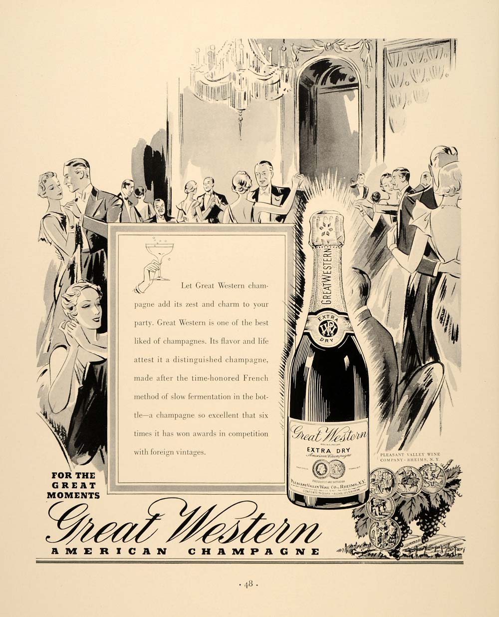 1937 Ad Great Western Champagne Bottle Antique Party - ORIGINAL ADVERT ...