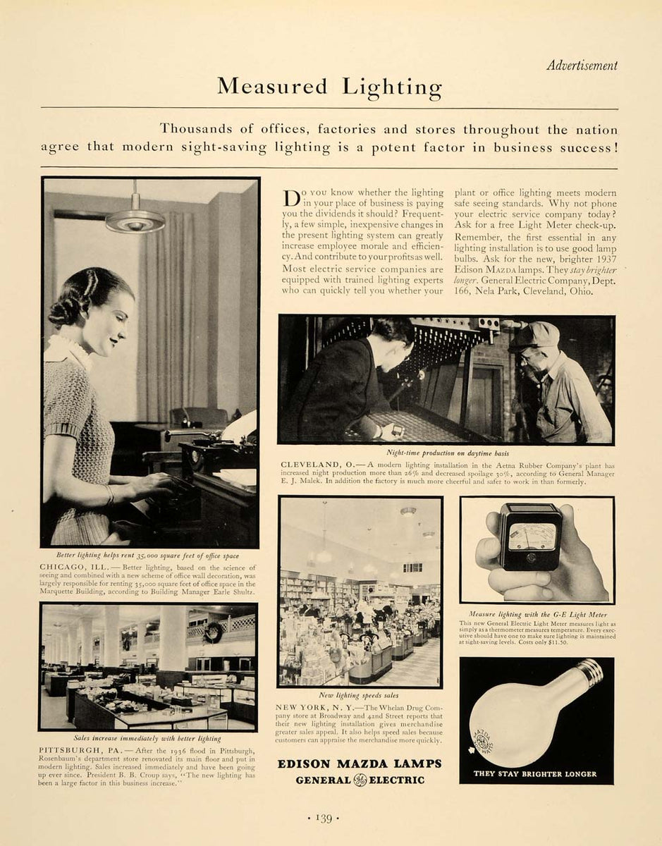 1937 Ad Edison Mazda Lamp General Electric Nela Park - ORIGINAL ADVERT ...