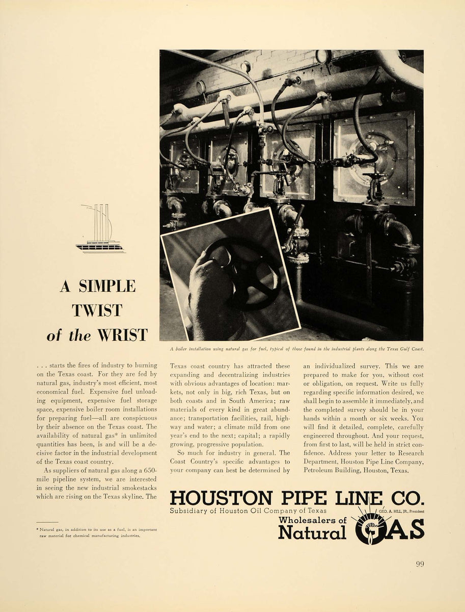 1939 Ad Houston Pipe Line Natural Gas Company Texas Oil - ORIGINAL FTT ...