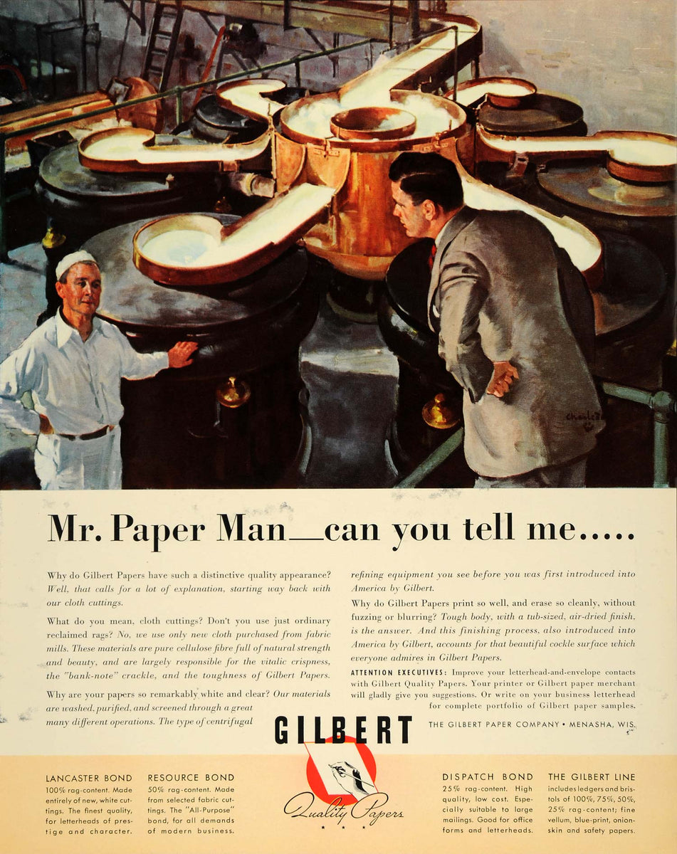 1939 Ad Gilbert Quality Paper Menasha Wisconsin Mills - ORIGINAL FTT9 ...