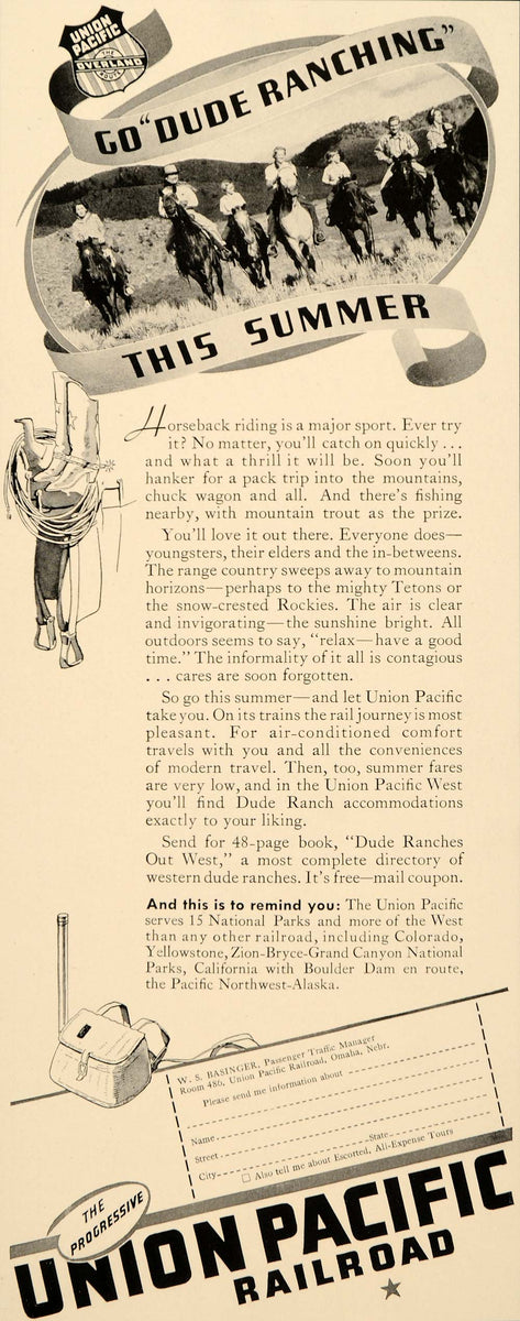 1937 Ad Union Pacific Railroad Horse Riding Ranches - ORIGINAL ADVERTI ...