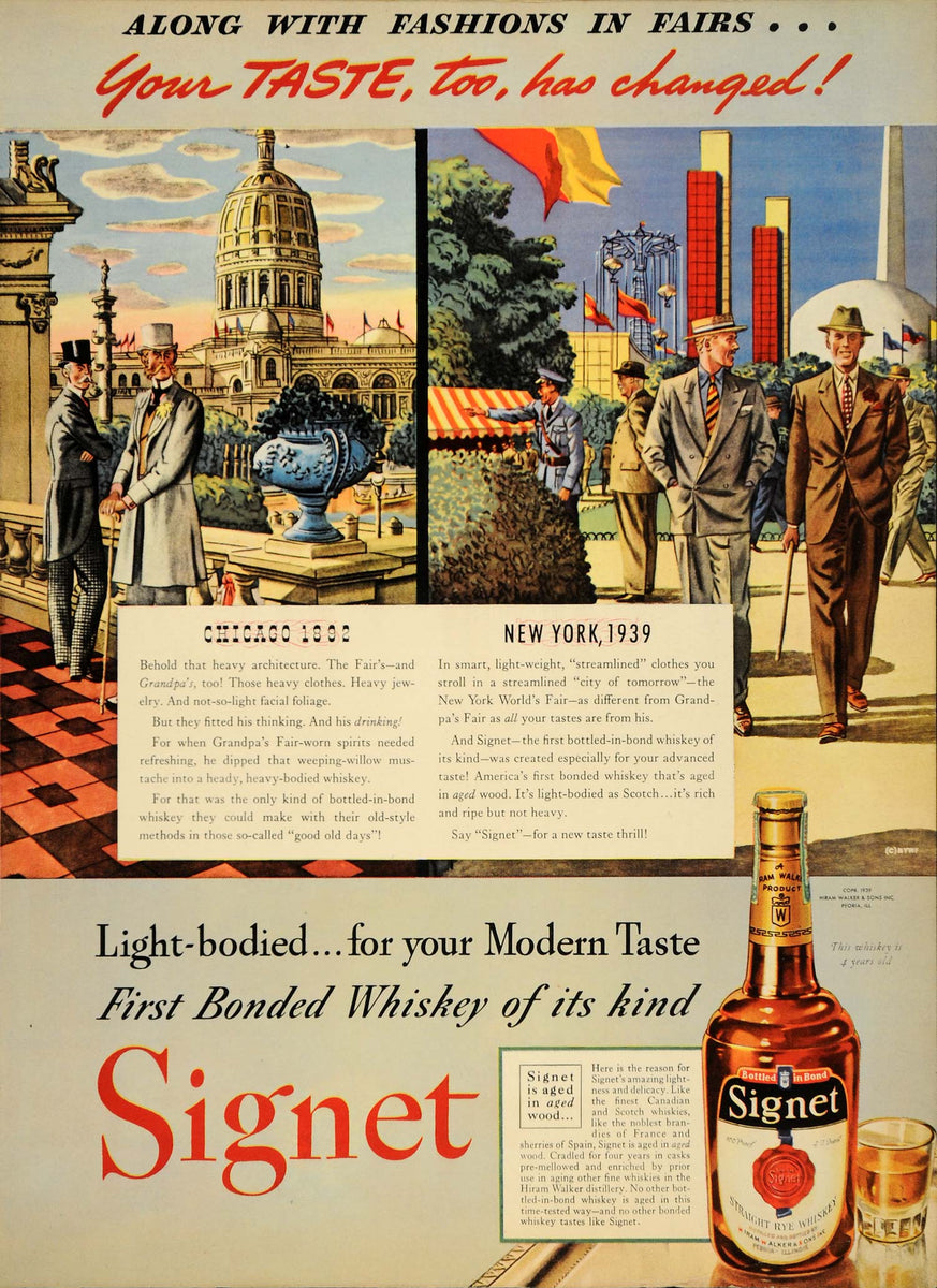 1939 Ad Signet Bonded Whiskey Antique Liquor Bottles - ORIGINAL ADVERT ...
