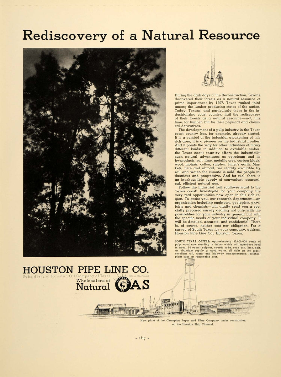 1937 Ad Natural Gas Resources Houston Pipe Line - ORIGINAL ADVERTISING ...