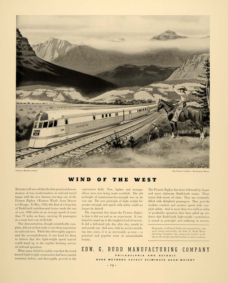 1937 Ad Edward Budd Train Railway Mountains Horse Steel - ORIGINAL FTT ...