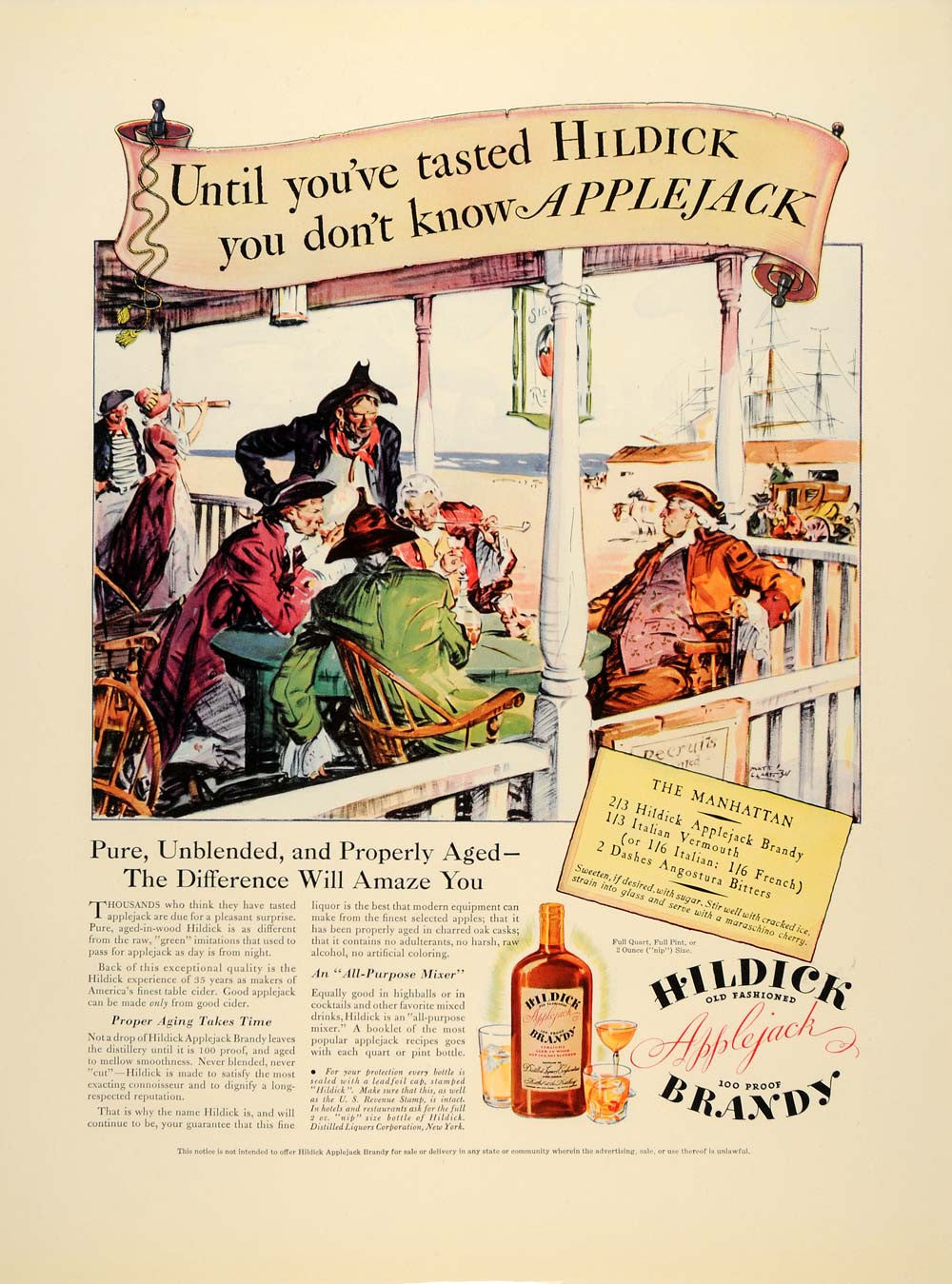 1934 Ad Hildick AppleJack Manhattan Brandy Bottles - ORIGINAL ADVERTIS ...