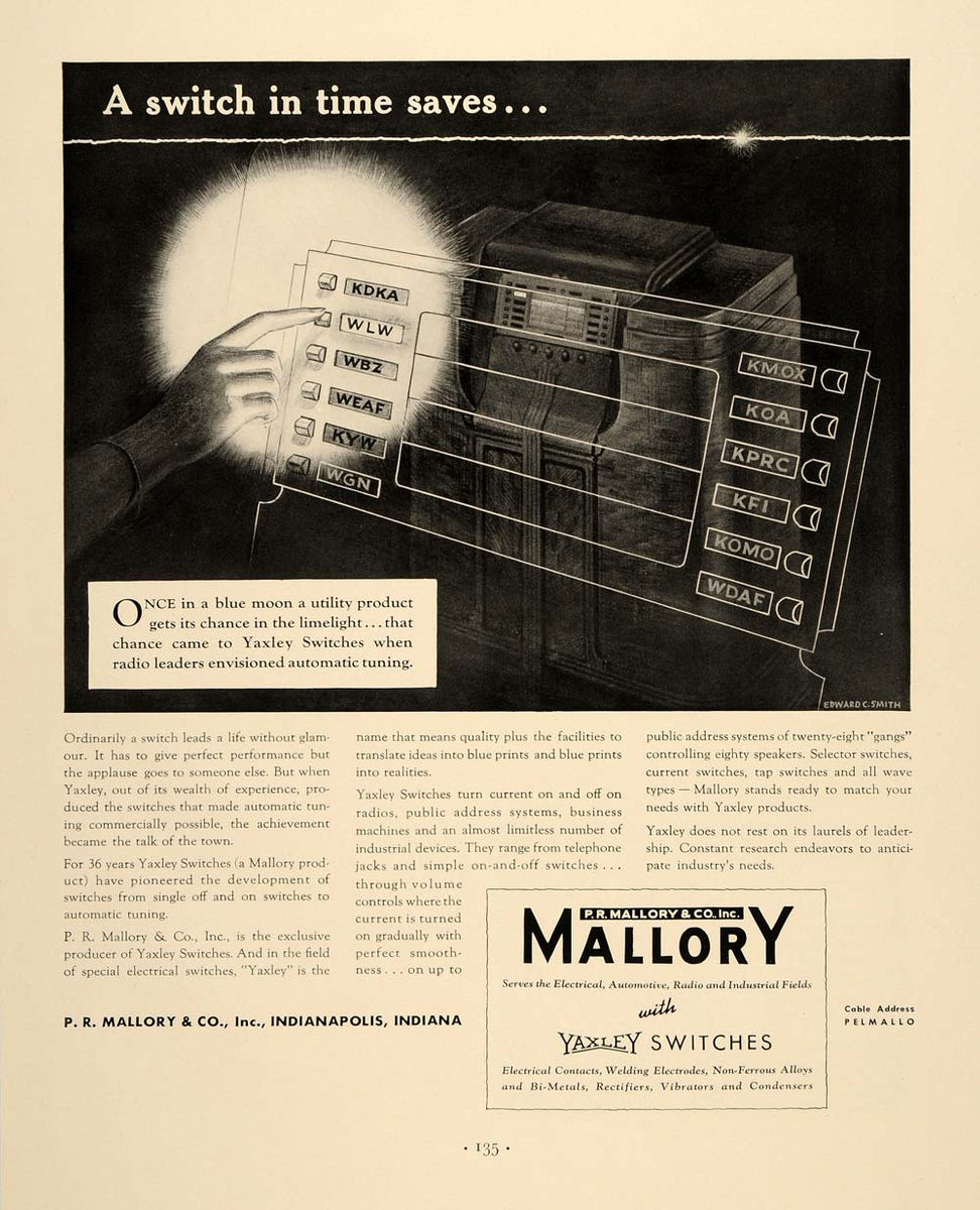 1938 Ad Mallory Yaxley Switches Radio Edward C. Smith - ORIGINAL FTT9 ...