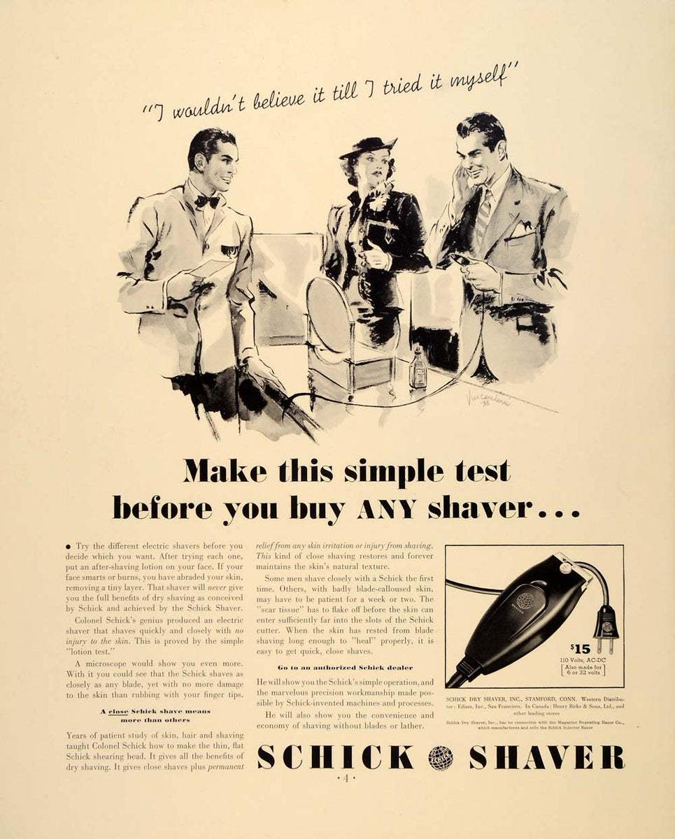 1938 Ad Schick Electric Dry Shaver Shaving Connecticut - ORIGINAL FTT9 ...