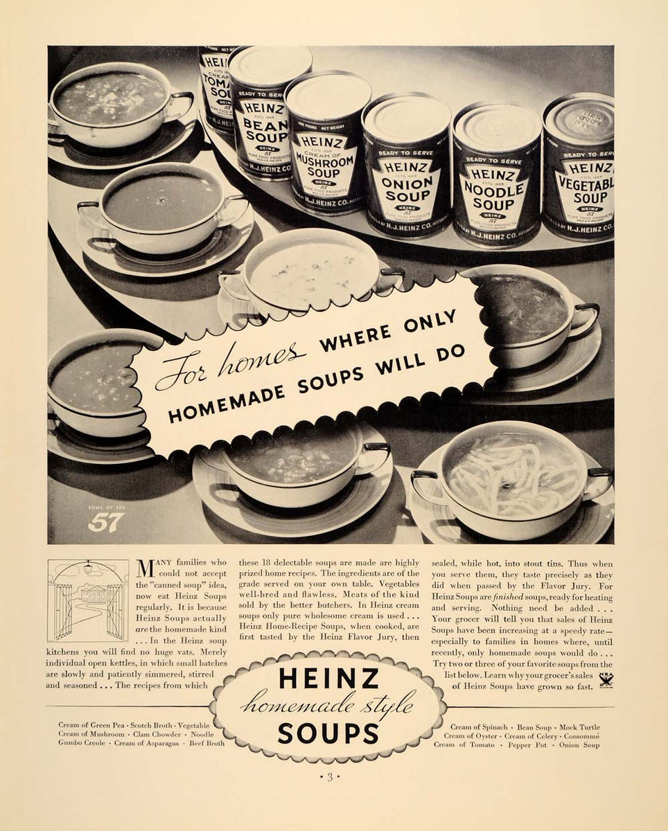 1934 Ad Heinz Soups Noodle Clam Chowder Can Flavor Jury - ORIGINAL FTT ...