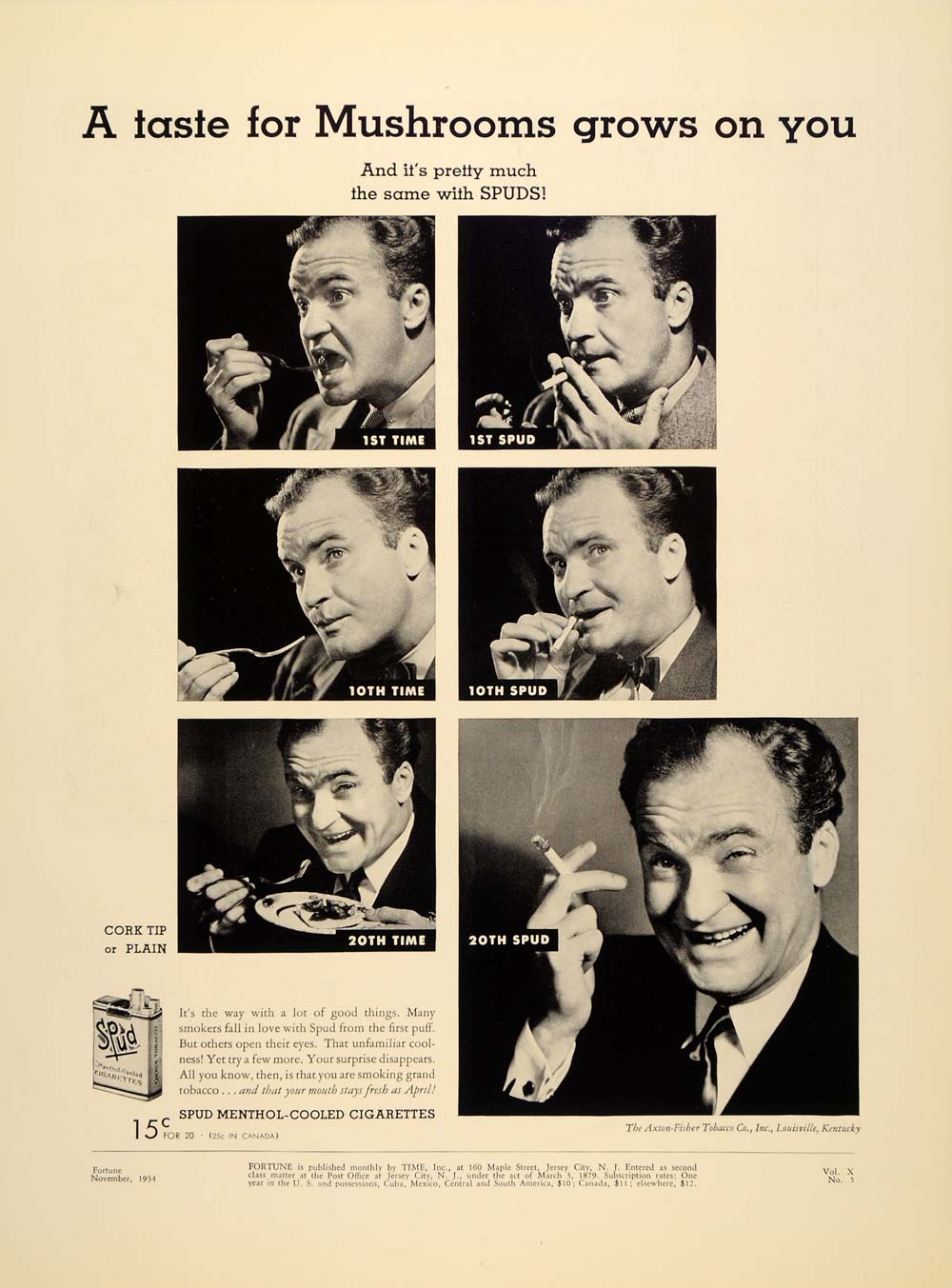 1934 Ad KY Axton-Fisher Tobacco Co Spud Menthol-Cooled Cigarettes Man ...