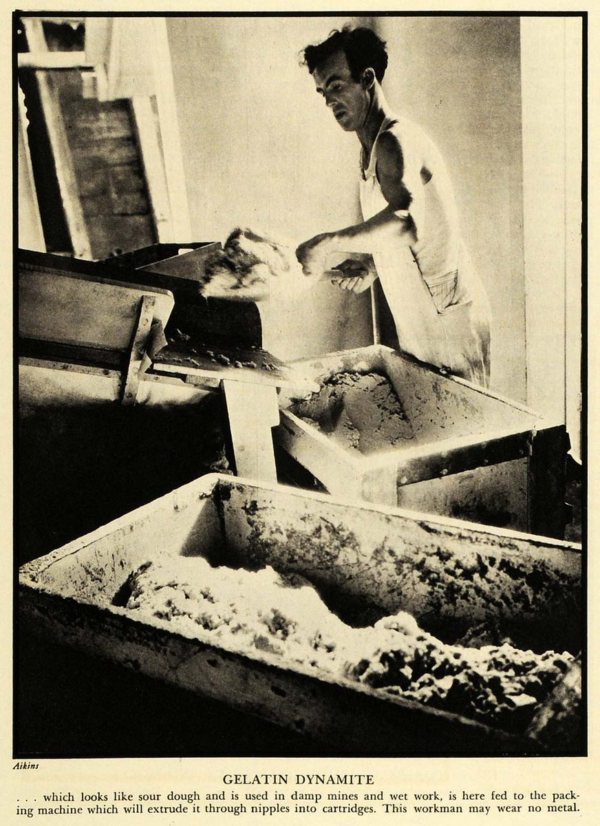 1935 Print Aikins Gelatin Dynamite TNT Cartridge Worker Machinery Expl ...