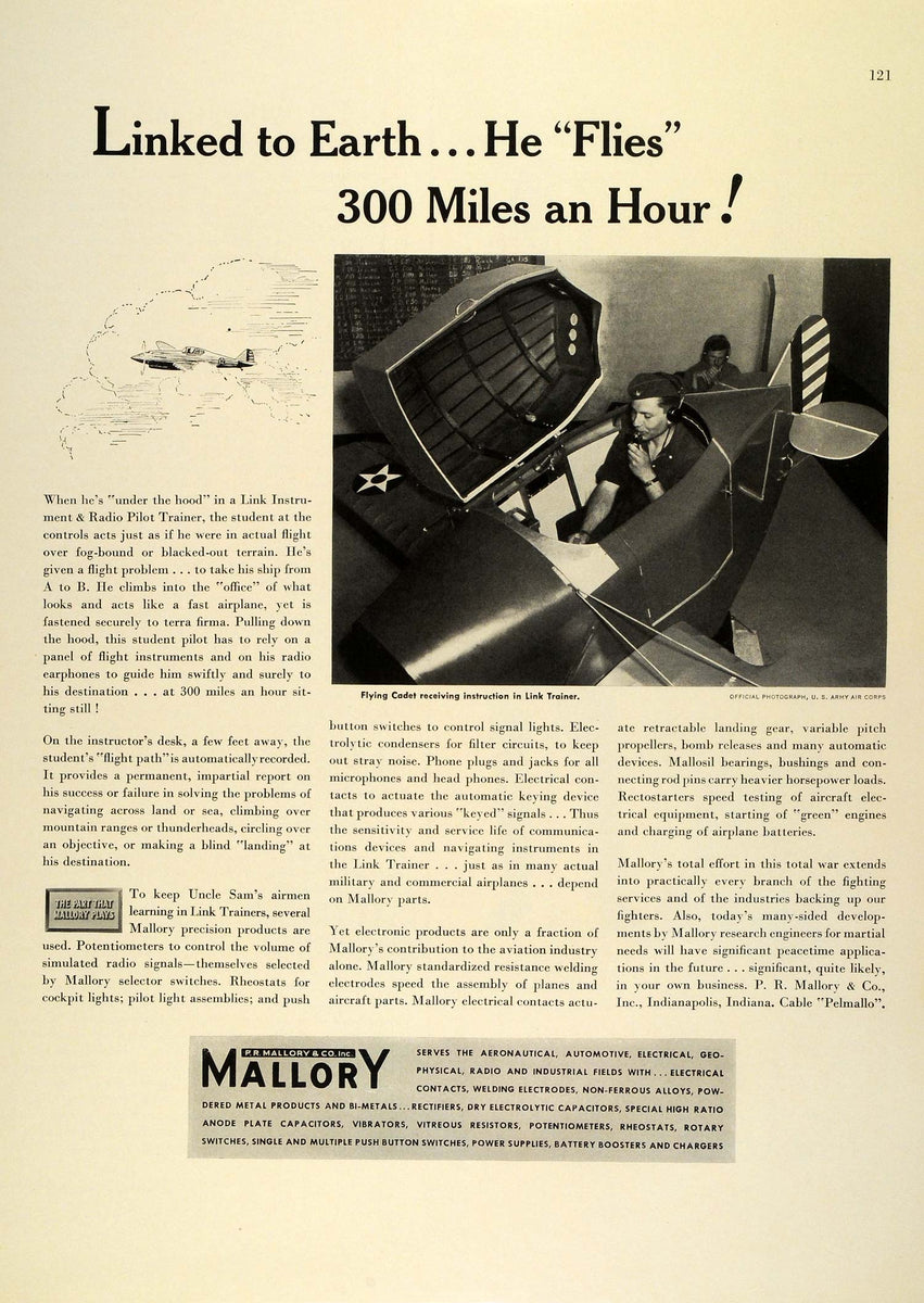 1942 Ad Mallory Electronics WWII Air Force Cadet Link Trainer War Prod ...