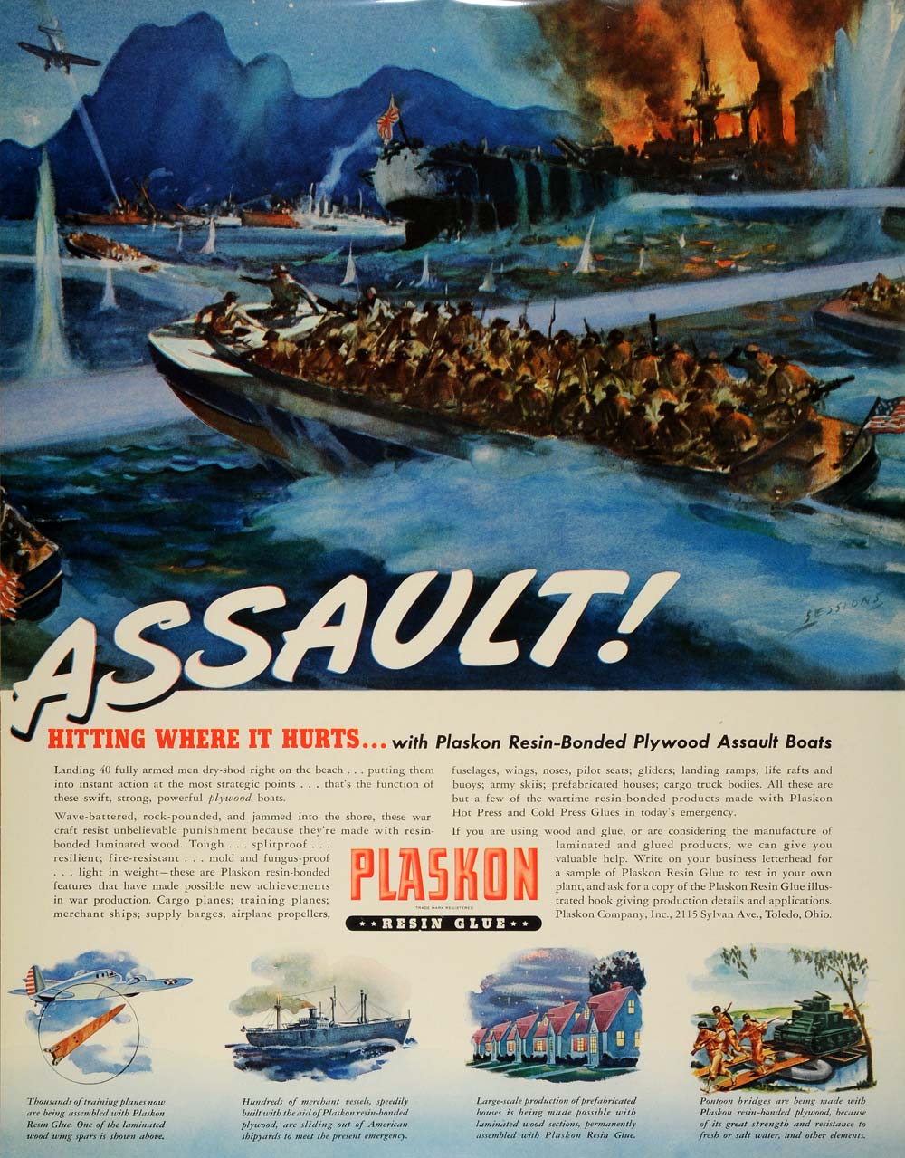 1942 Ad Plaskon Resin Glue Assault Boats Military WWII Battleship Jame ...