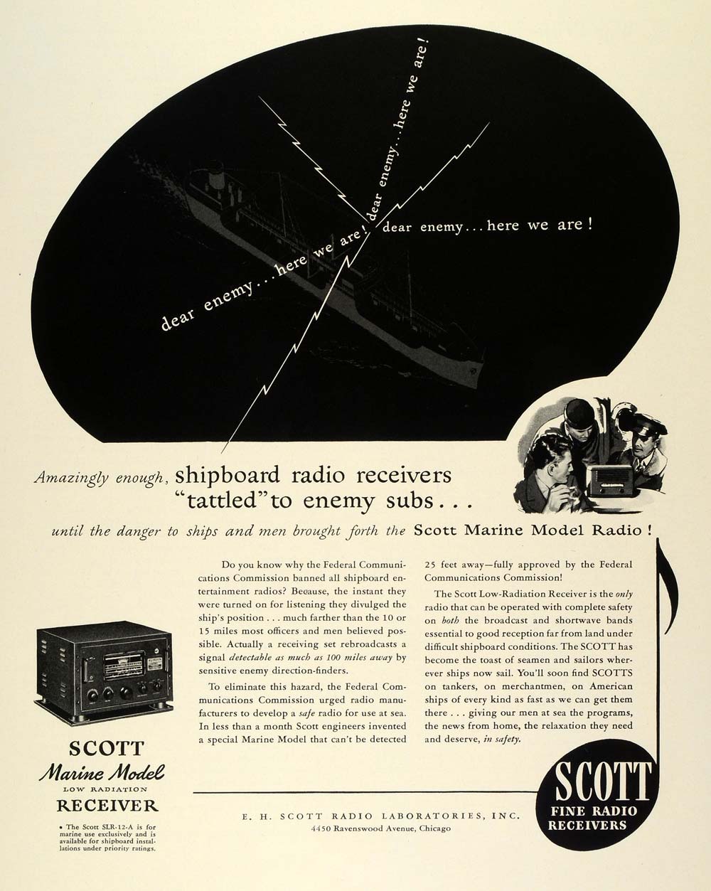 1942 Ad Scott Marine Model Radio Receiver Low Radiation WWII Navy FZ4 ...