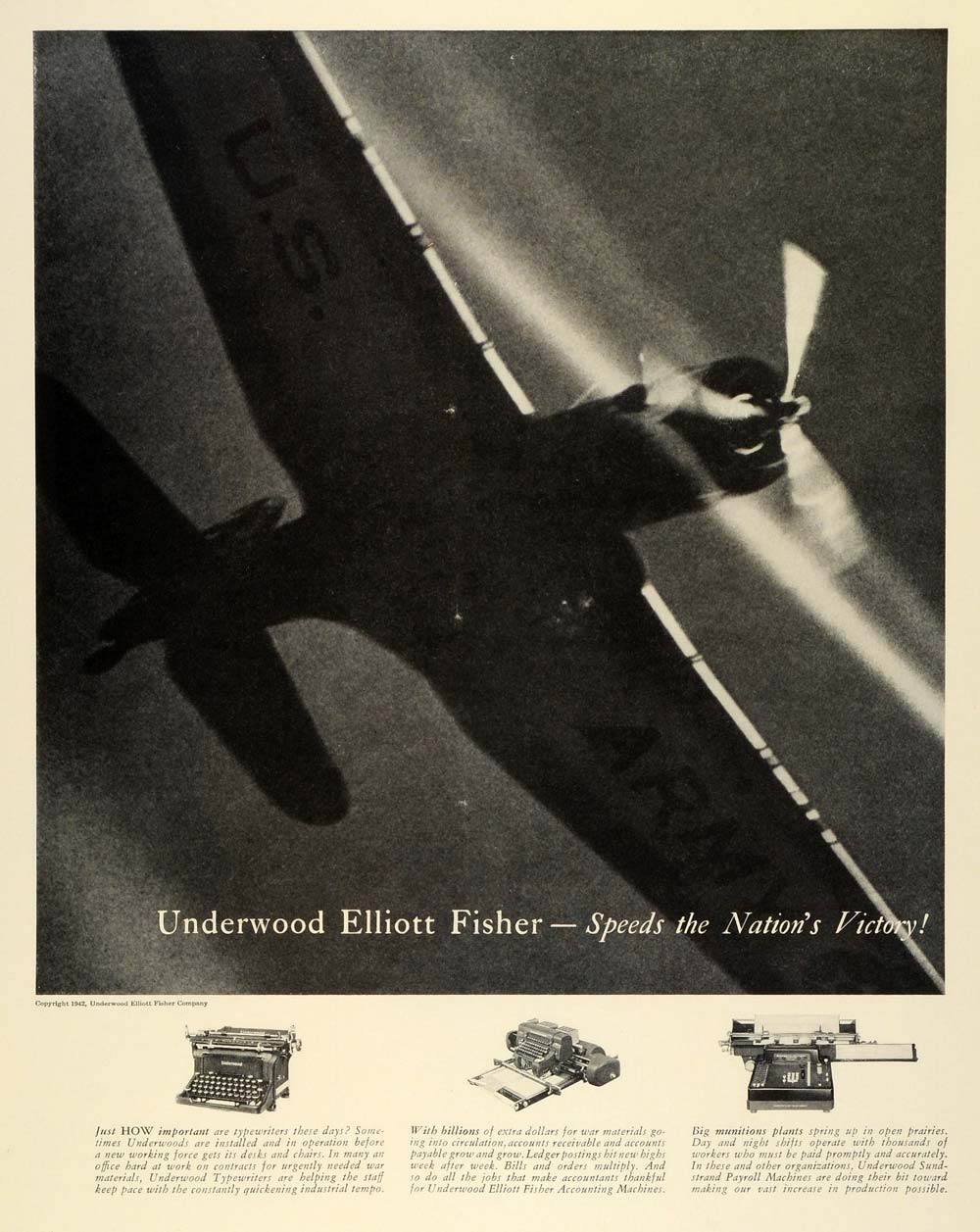 1942 Ad Underwood Elliott Fisher Payroll Machines World War II Typewri ...