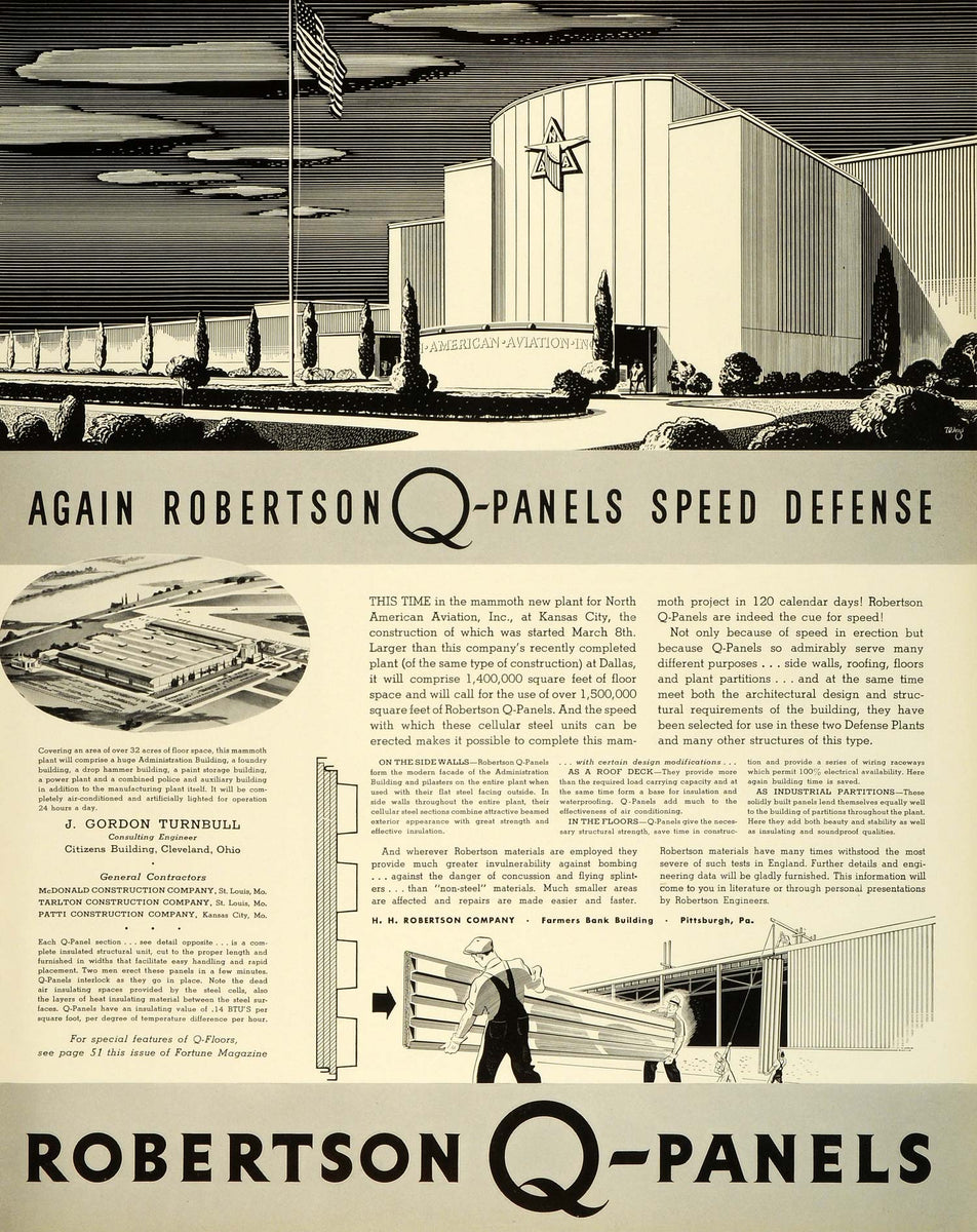 1941 Ad Robertson Q Panels Cellular Steel North American Aviation Kans ...