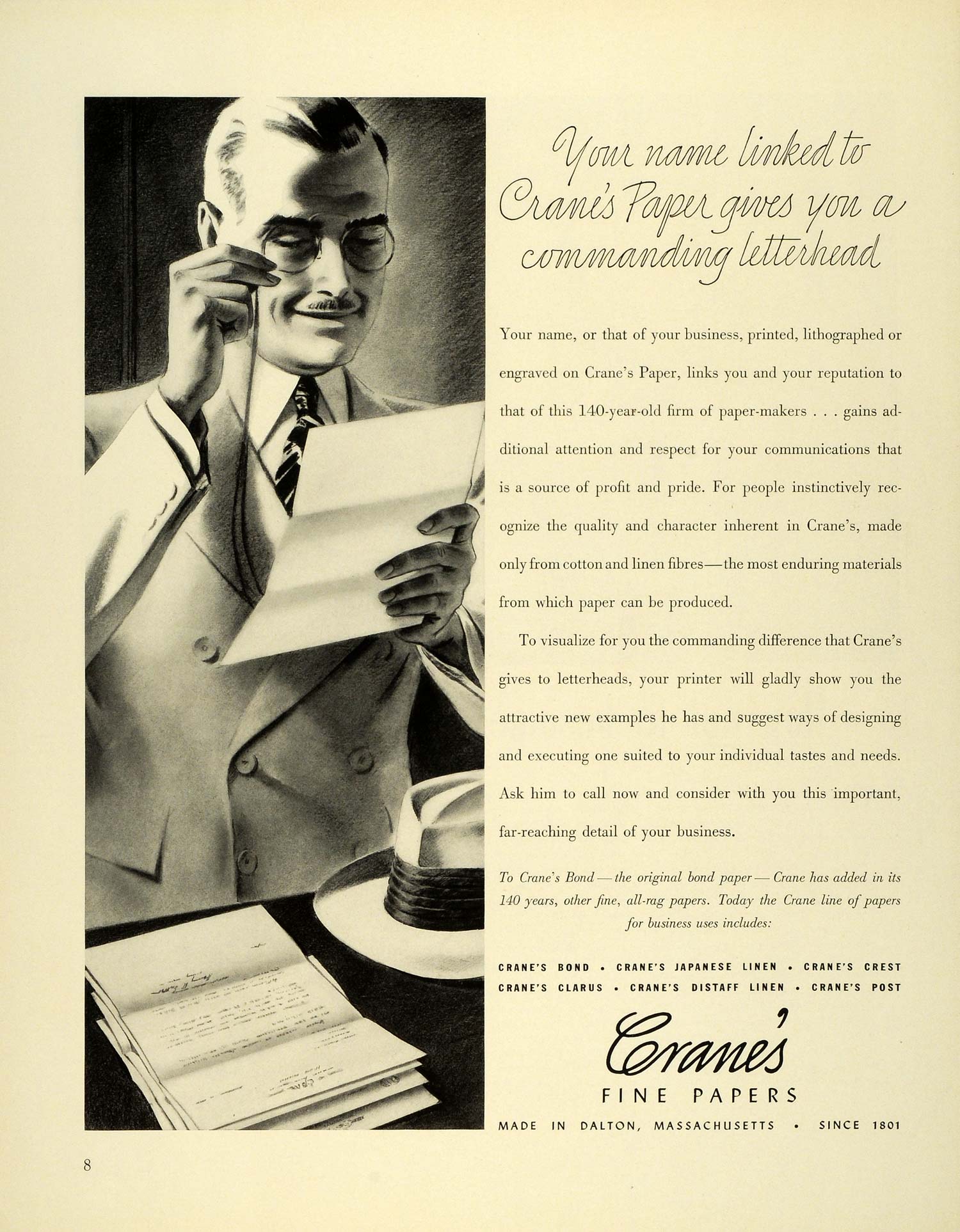 1941 Ad Cotton Japanese Linen Fiber Cranes Fine Papers Business Crest ...