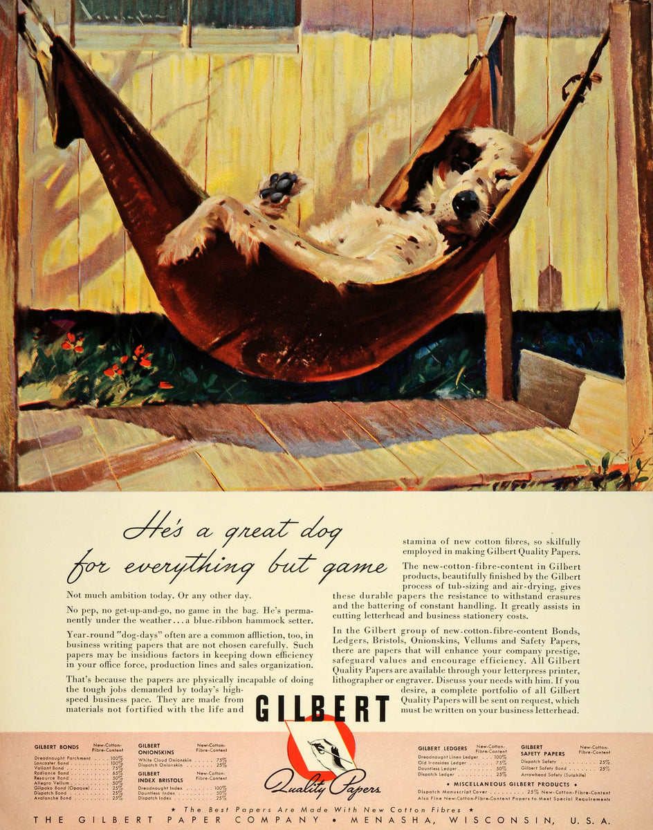 1941 Ad Gilbert Business Papers Ledger Irish Setter Hunting Dog Art Ha ...