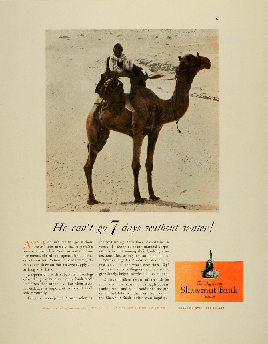 1943 Ad National Shawmut Bank Boston Native American Indian Logo Camel ...