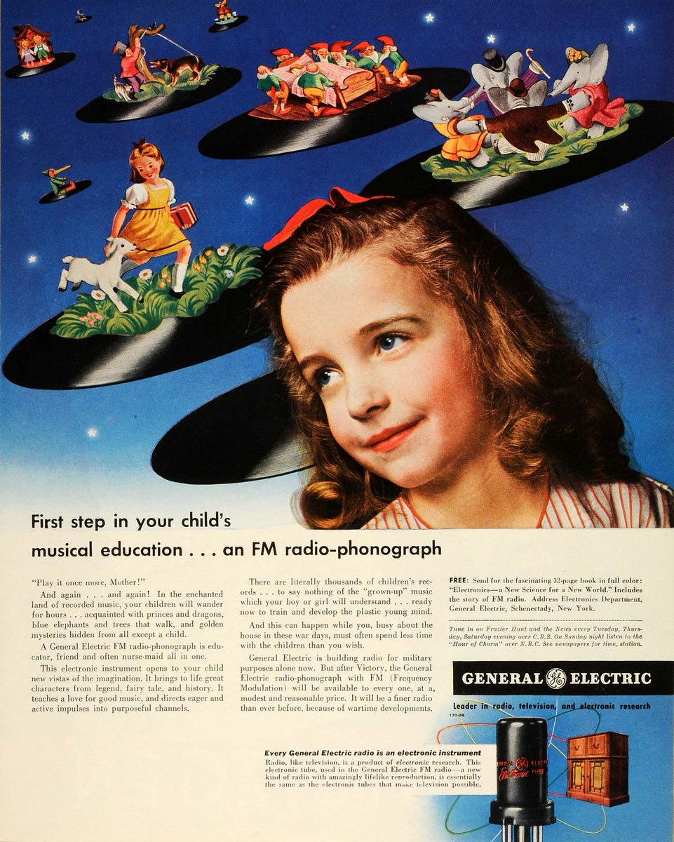 1943 Ad General Electric FM Radio Phonograph World War II Musical FZ5 ...