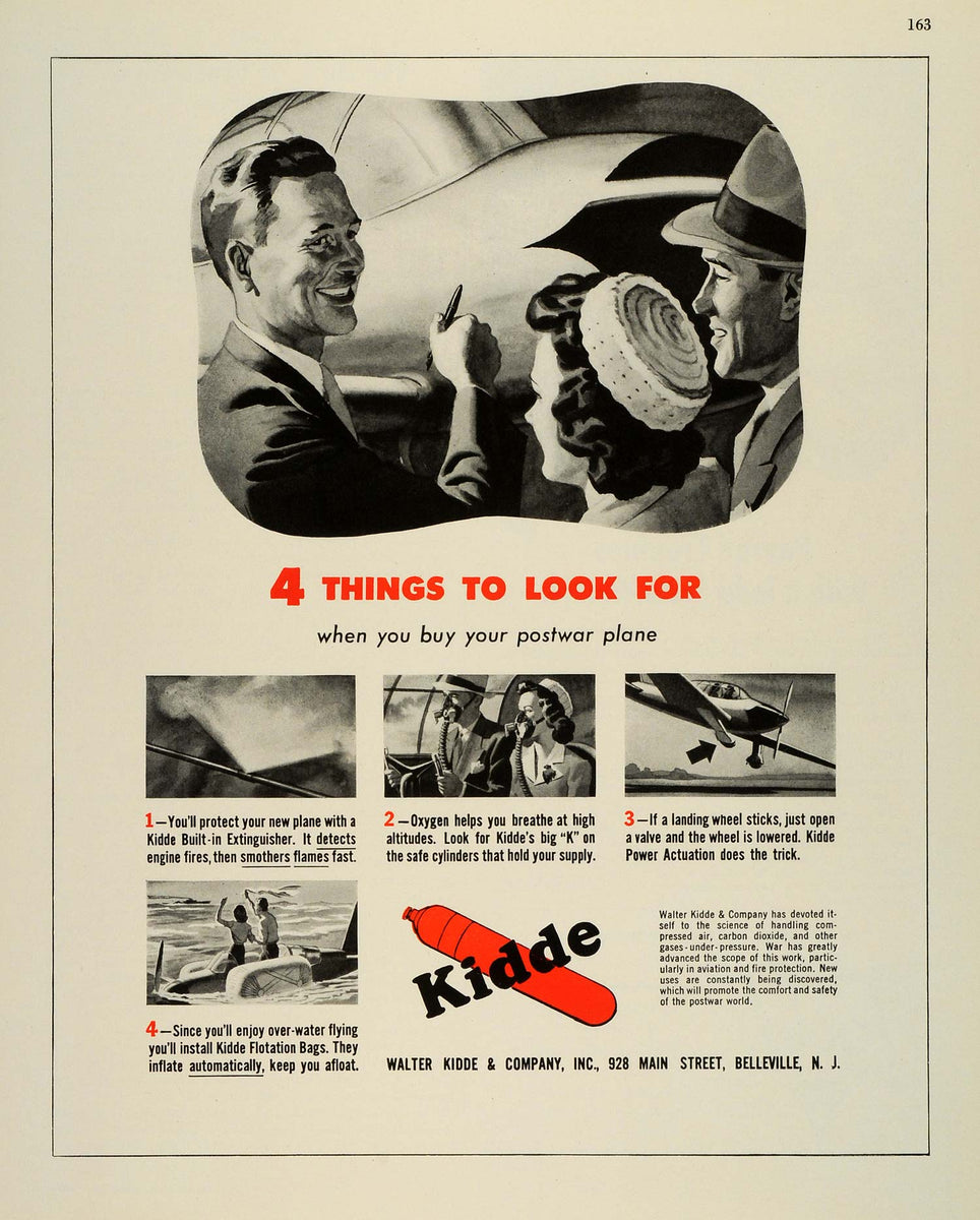 1943 Ad Walter Kidde & Co IWartime Oxygen Mask Cylinders Flotation Bag ...