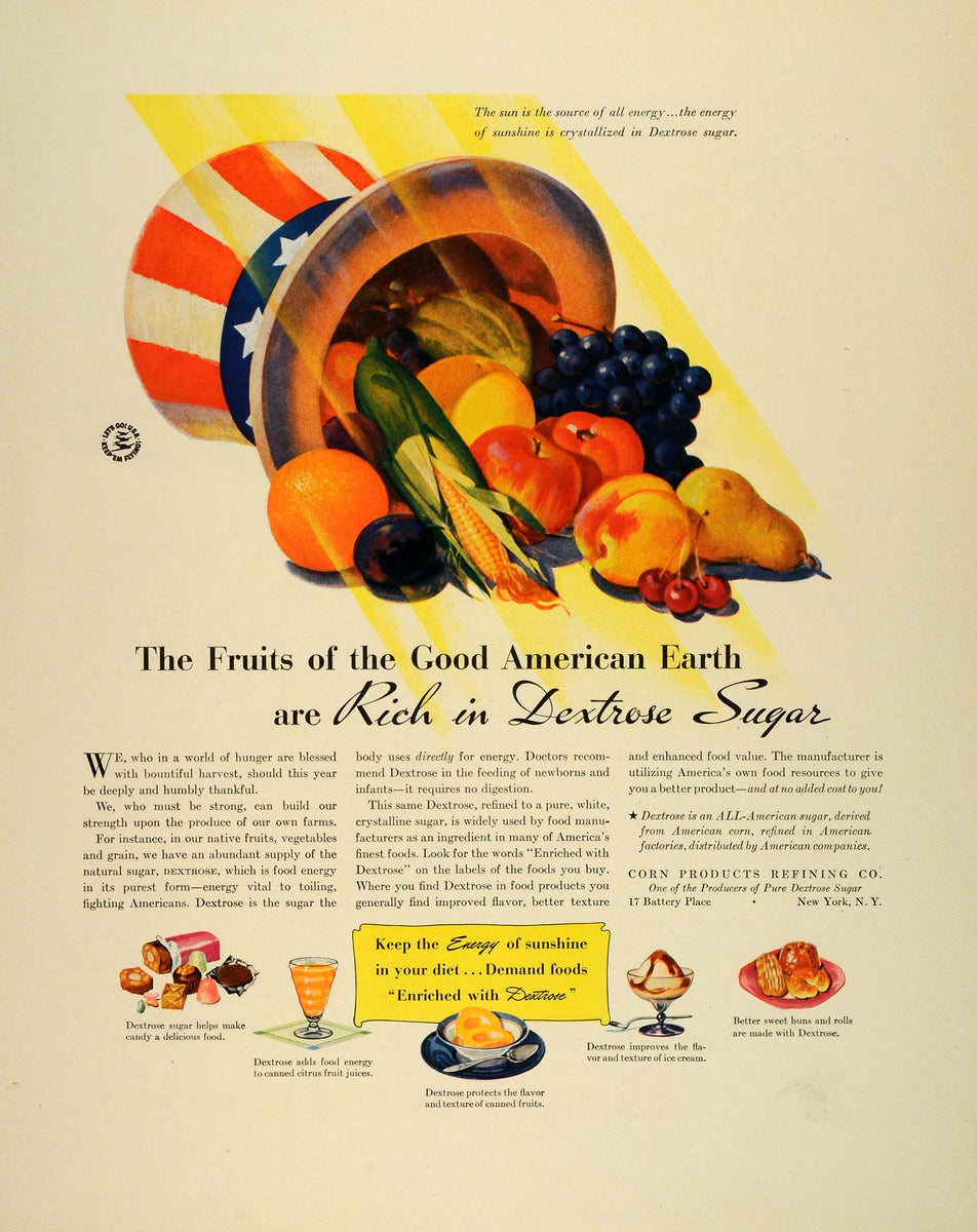 1942 Ad Corn Products Refining Dextrose Sugar Food Sweetener Uncle Sam ...