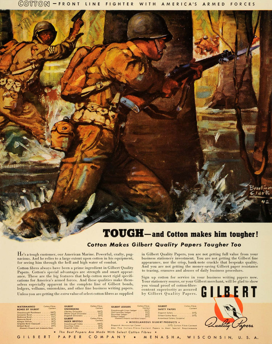 1942 Ad Cotton Fibre Gilbert Quality Paper WWII War Production Benton ...