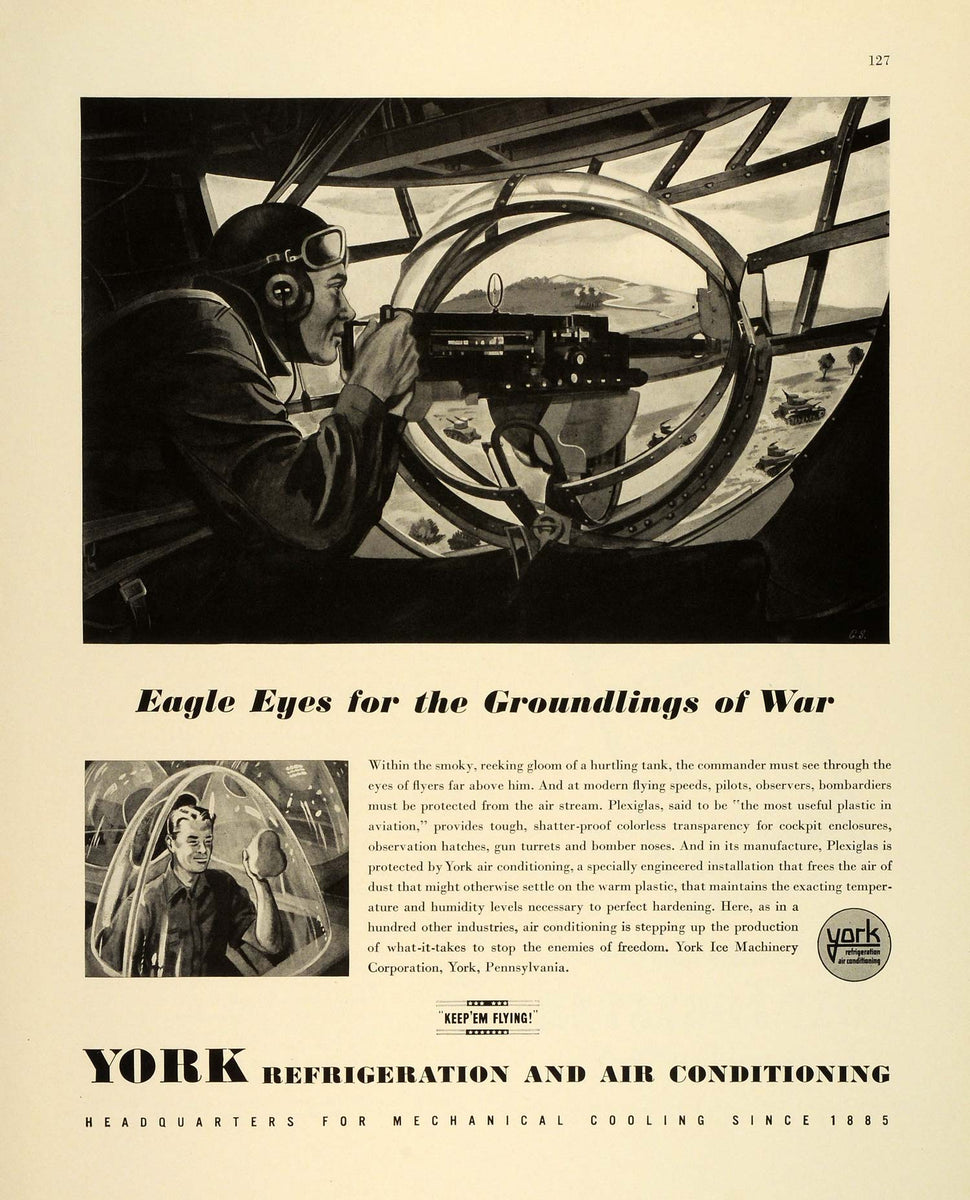 1942 Ad York Refrigeration Air Conditioning WWII War Production Cockpi ...