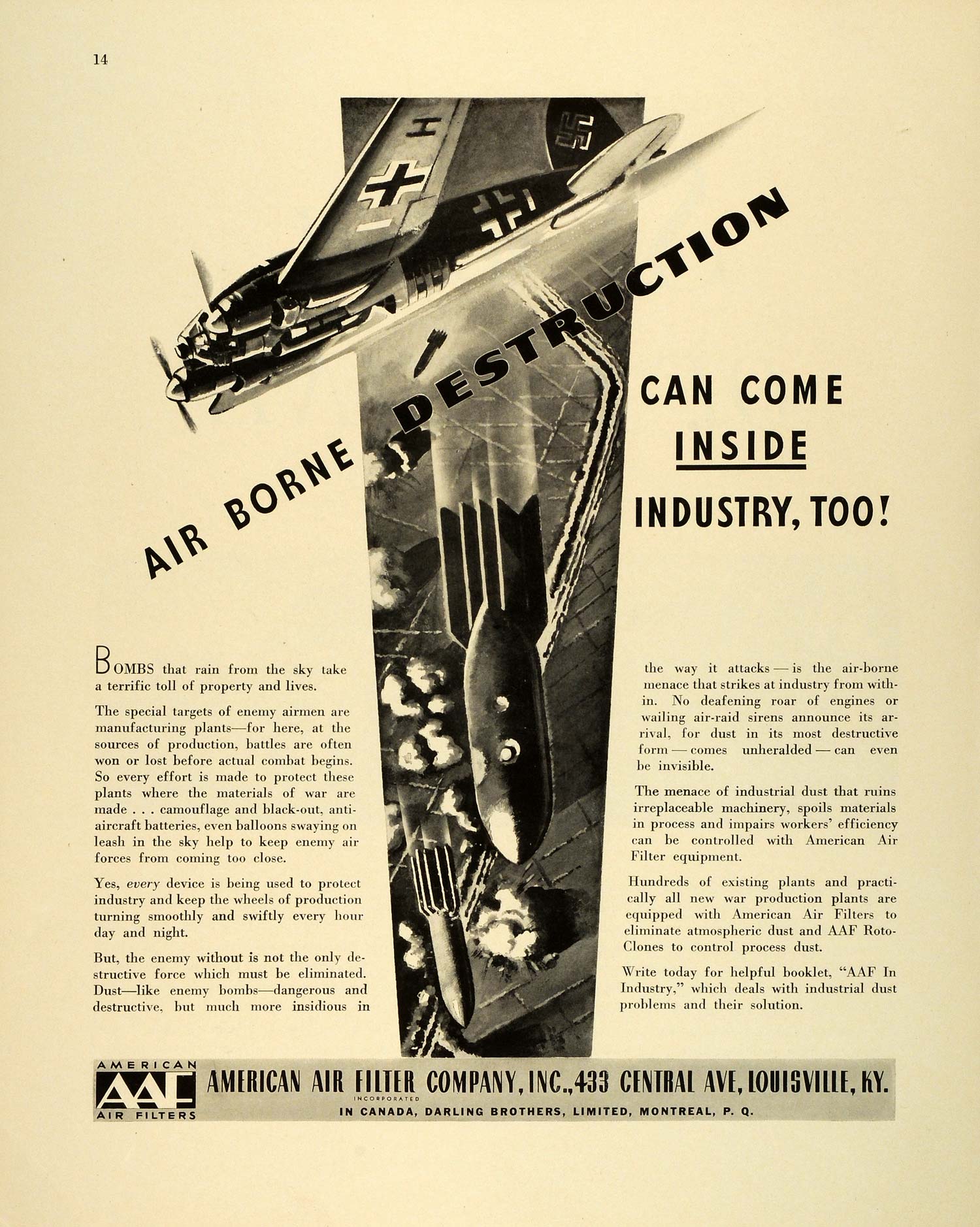 1942 Ad AAF Roto Clones American Air Filters WWII War Production Plant ...